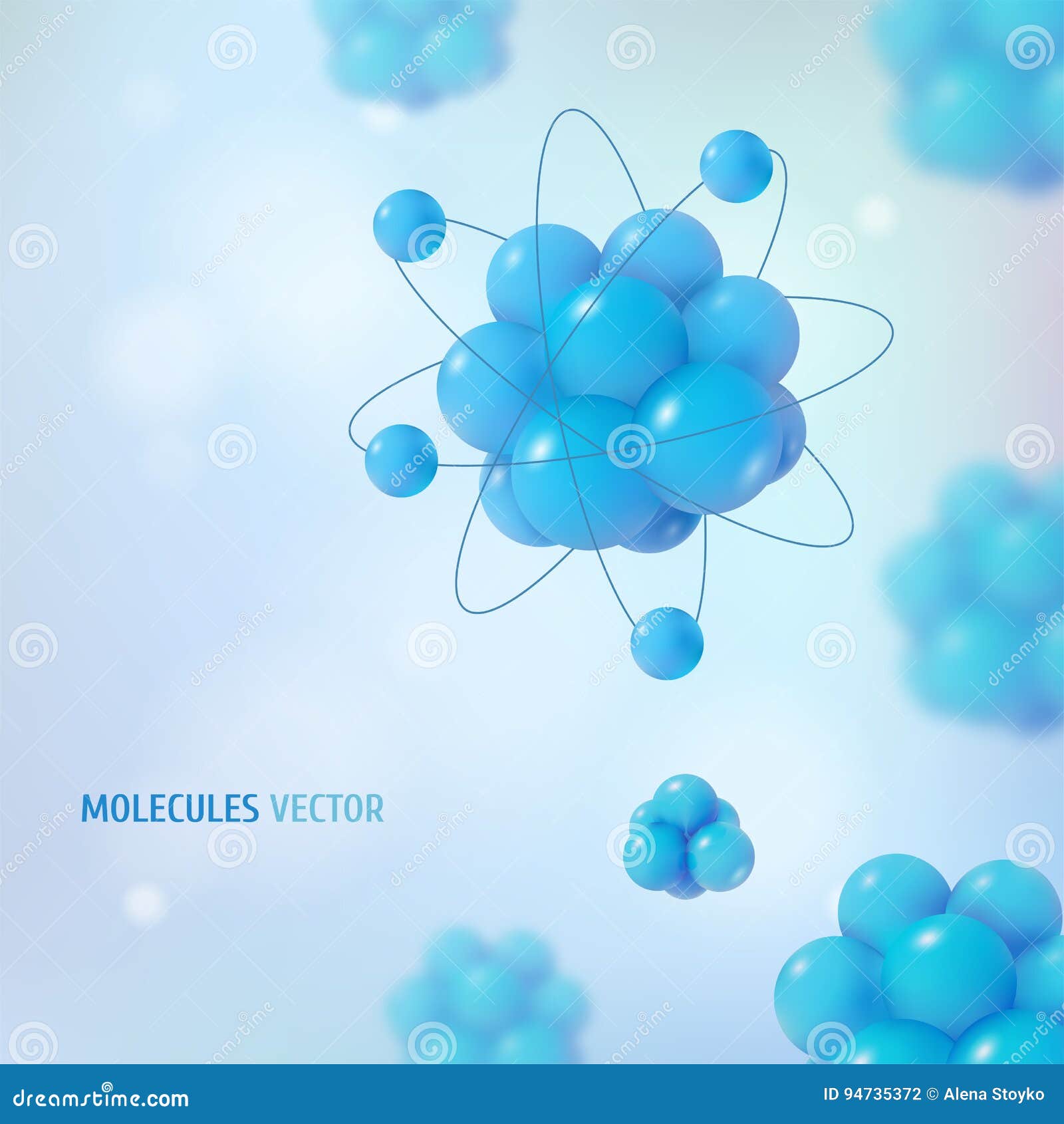 Abstract Scientific Background with Atoms Structure. 3d Vector Protons ...