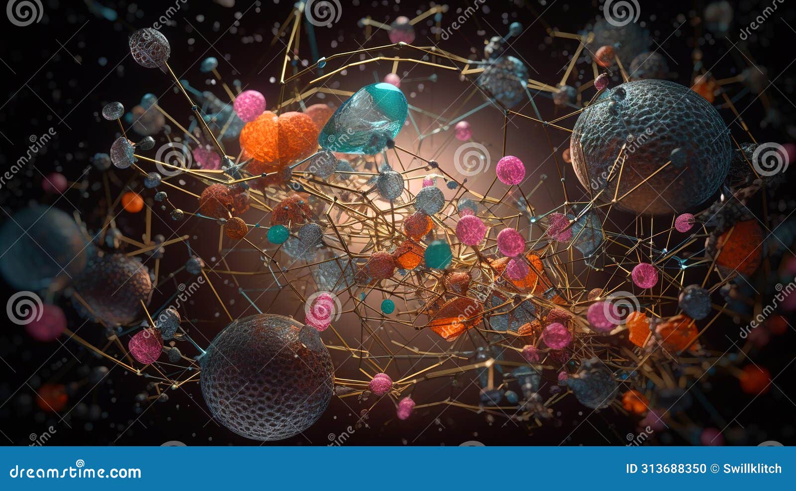 Abstract Scientific Concept with Connected Cells and Particles. Science ...