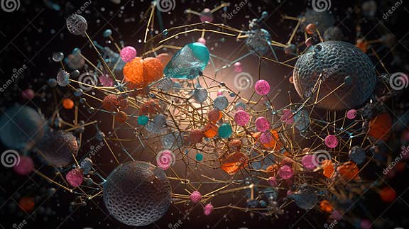 Abstract Scientific Concept with Connected Cells and Particles. Science ...