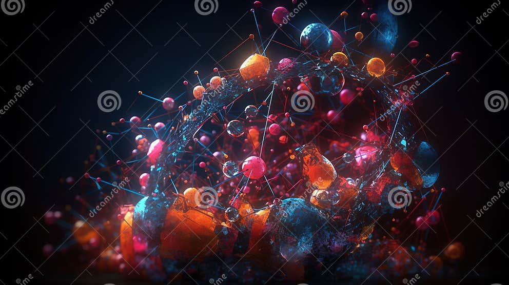 Abstract Scientific Concept with Connected Cells and Particles. Science ...
