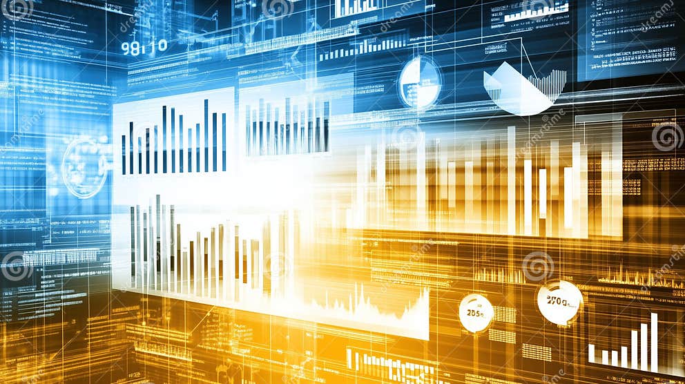 Abstract Screen Background with Statistical Reports and Graphs in Blue ...