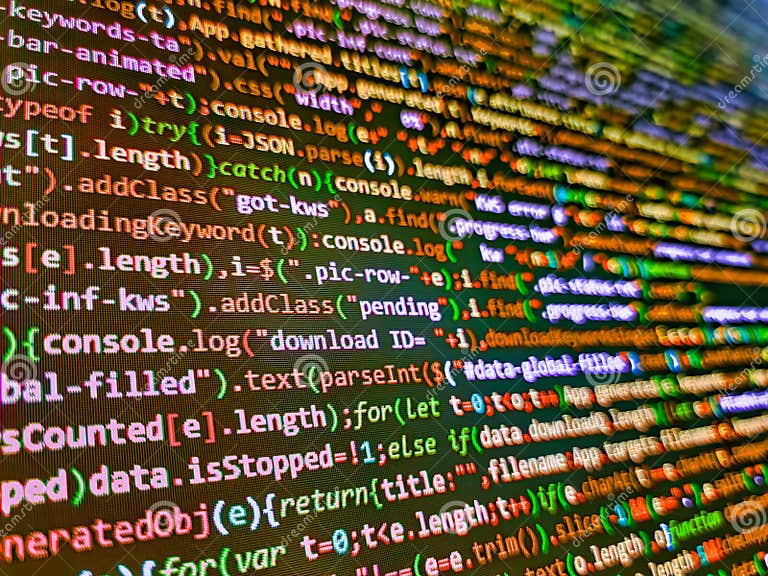 Abstract Screen of Software. Green Json String Blur Background. PHP Da ...