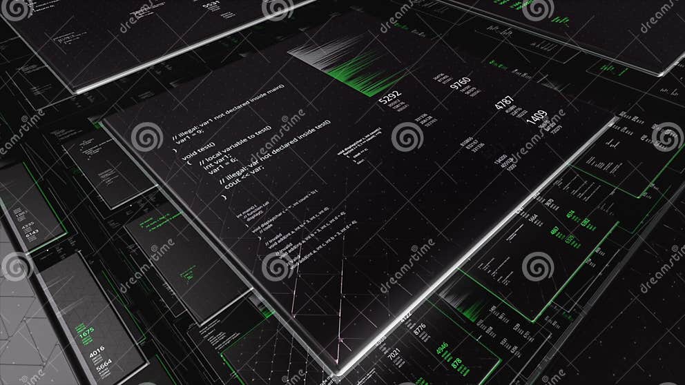 Abstract Screens of Programming Code on Black Background. Animation ...