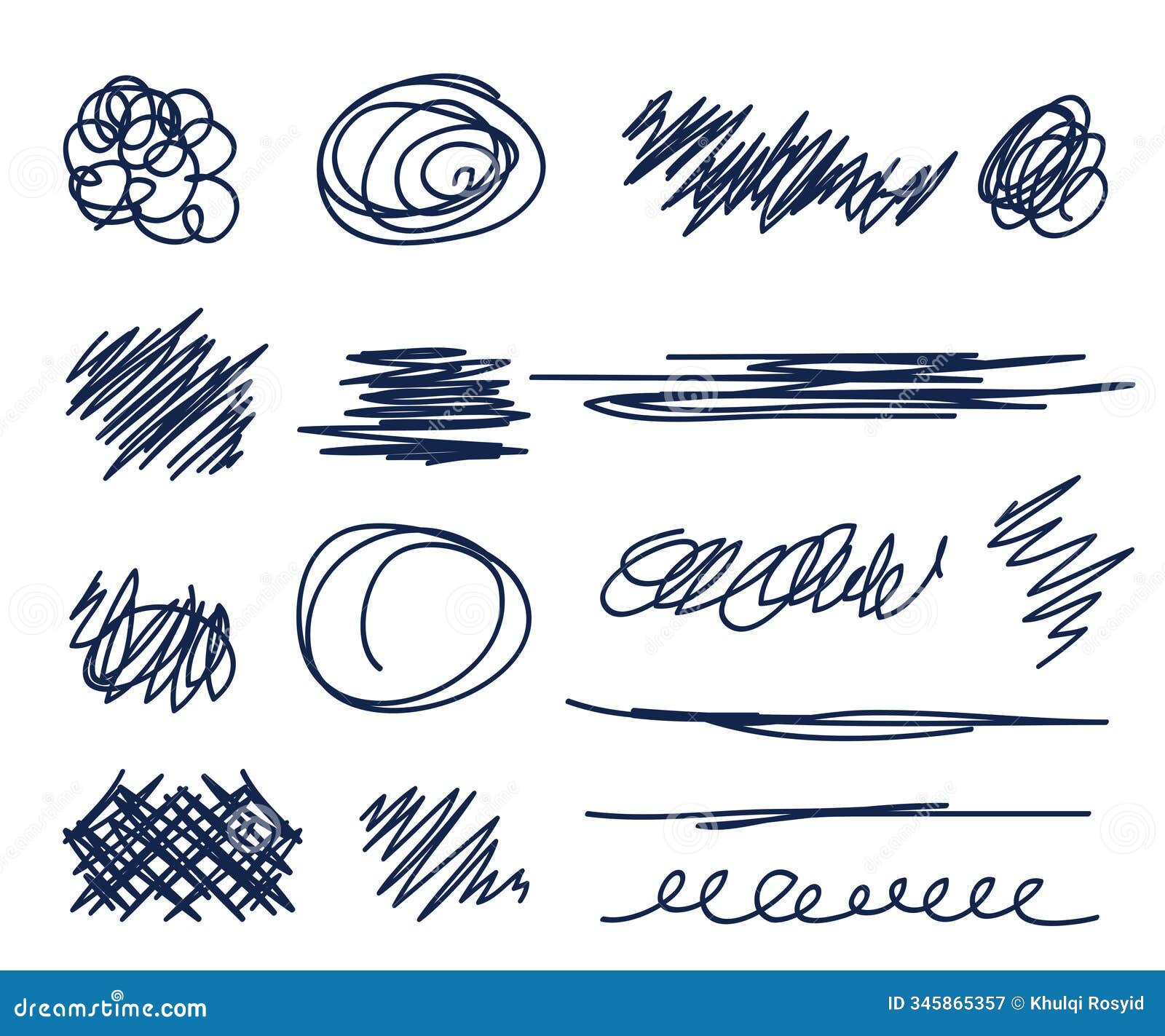 Abstract Scribbles Blue Pen Sketch Collection Isolated on White Background Hand- Drawn. Vector ...