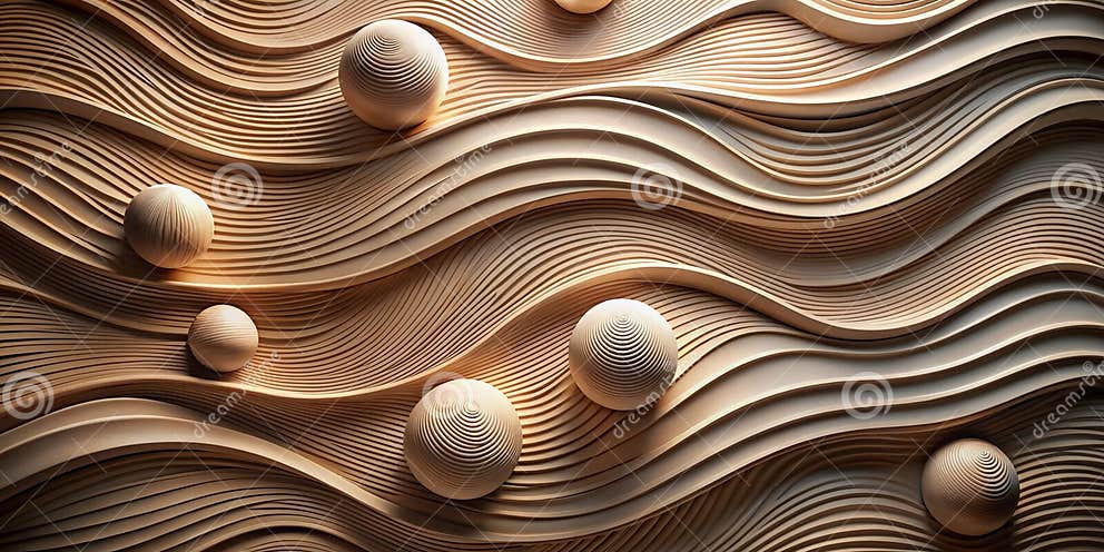 Abstract Sculpted Wall Art Featuring Wavy Patterns and Spherical ...