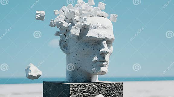 Abstract Sculpture of a Head with Fragmented Ideas. Stock Illustration ...