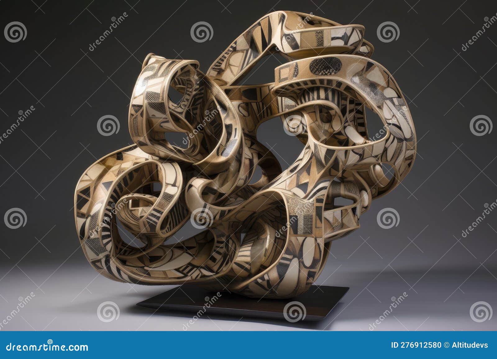 Abstract Sculpture Made of Interlocking Shapes and Patterns, with ...
