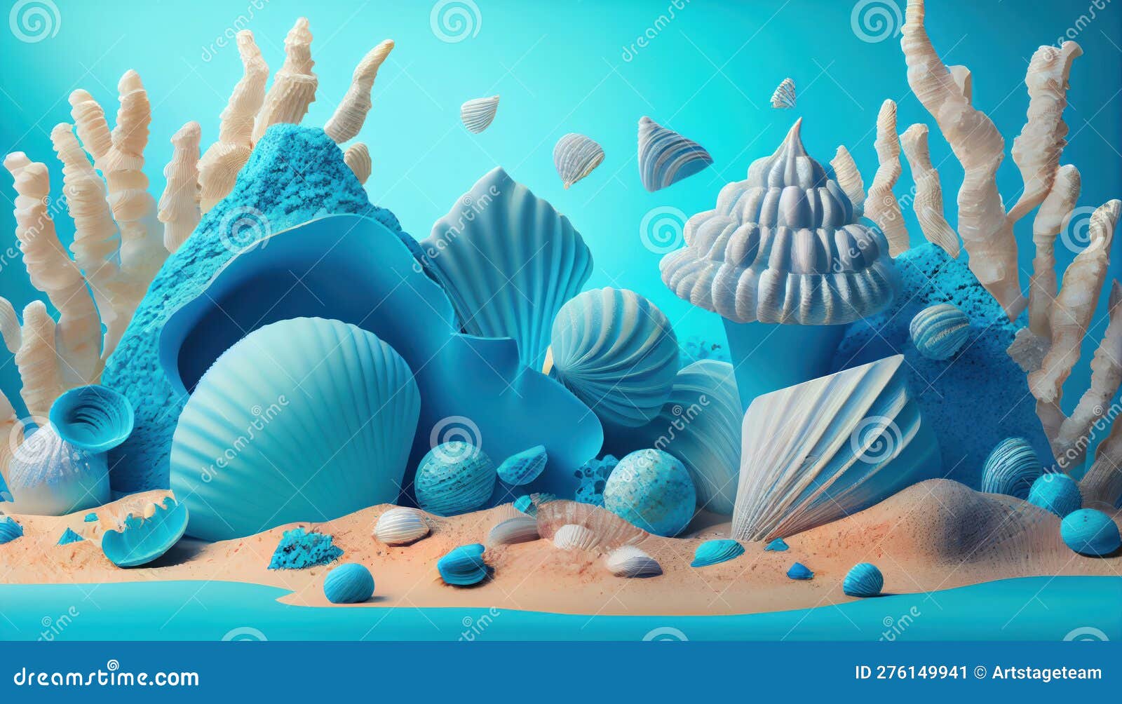 Abstract Sea Composition, Seashells and Seaweed Summer Background. Al ...