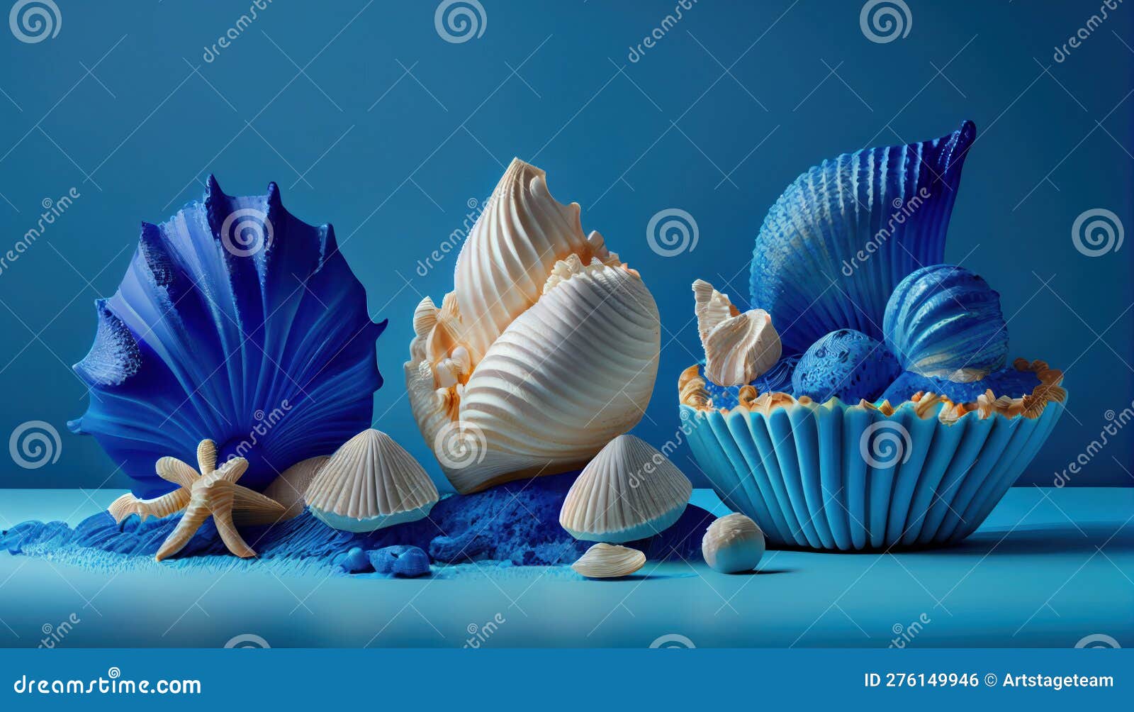 Abstract Sea Composition, Seashells and Seaweed Summer Background. Al ...
