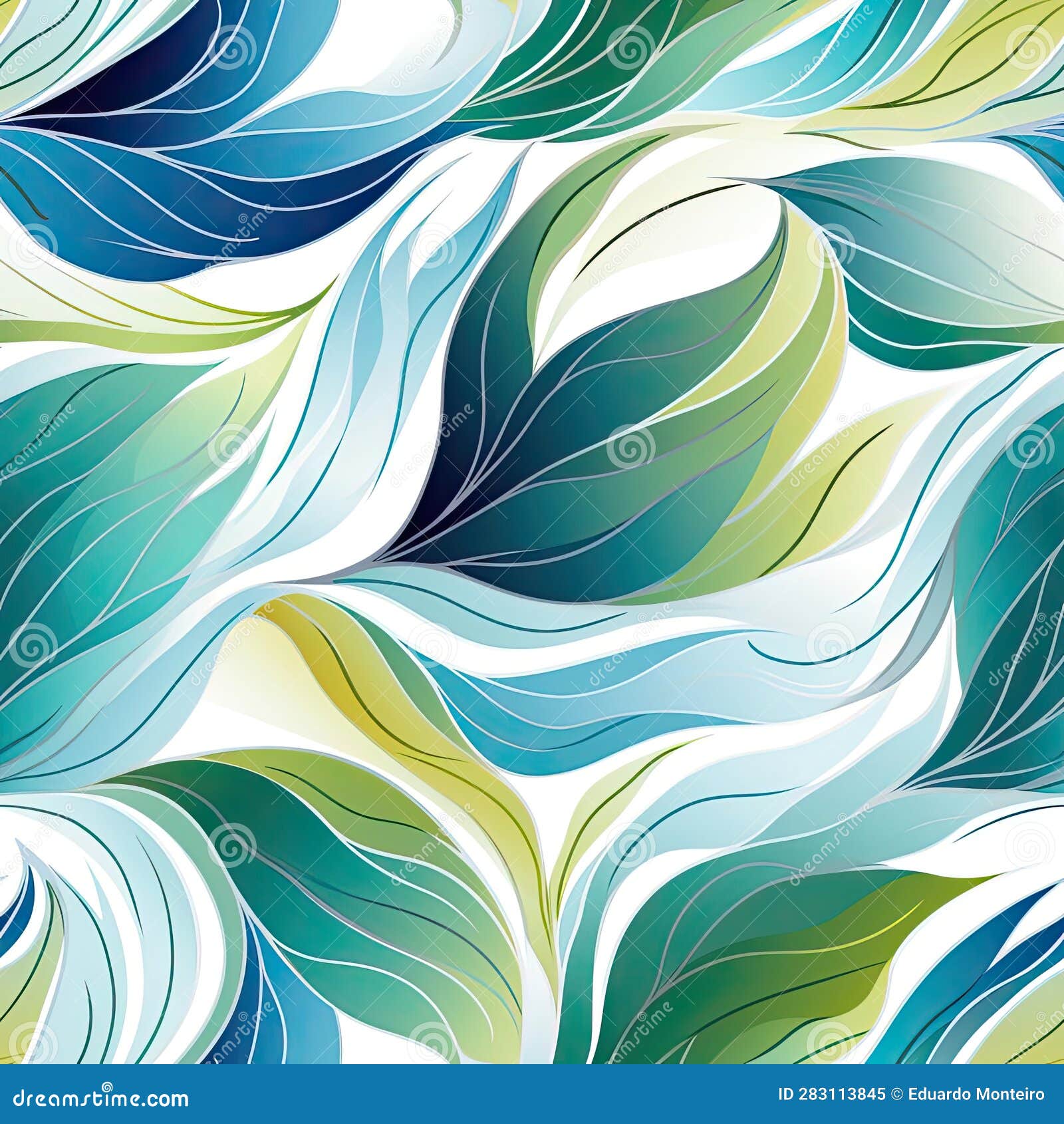Abstract Sea Wave Pattern with Blue and Green Wavy Leaves (tiled) Stock ...
