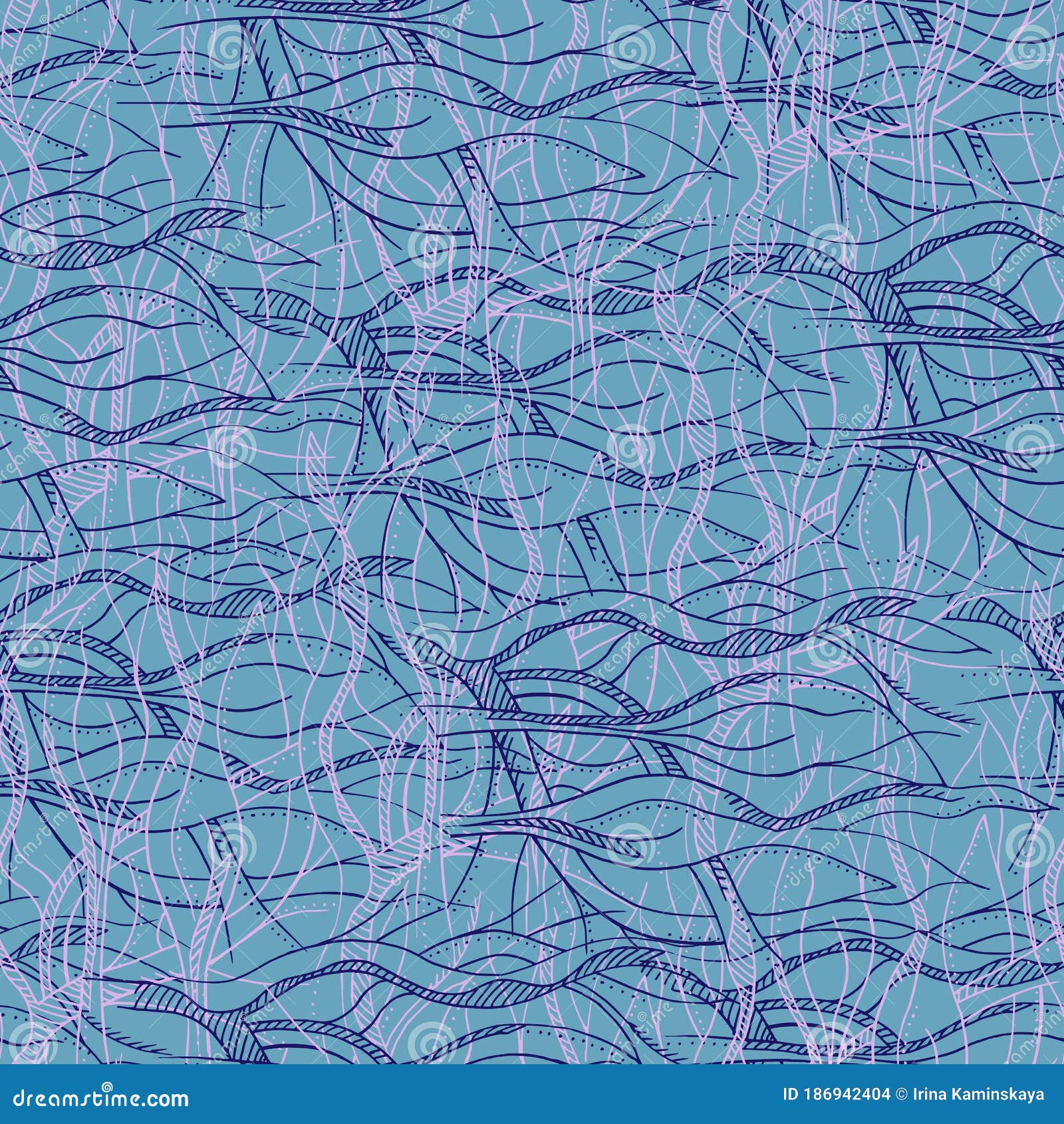 Abstract Sea Waves Seamless Pattern. Weaving Wavy Hand-drawn Blue ...