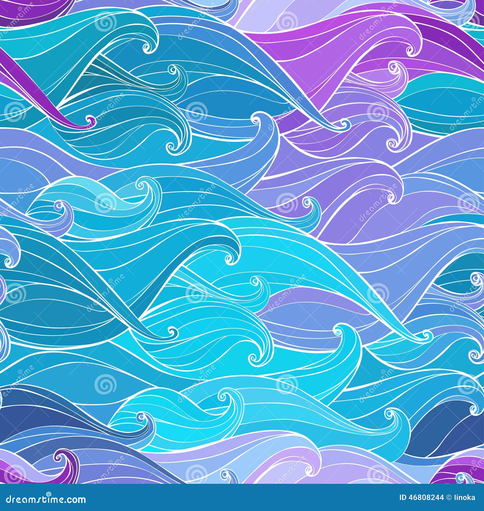 Abstract Seamless Background with Hand-drawn Waves. Vector Illus Stock ...