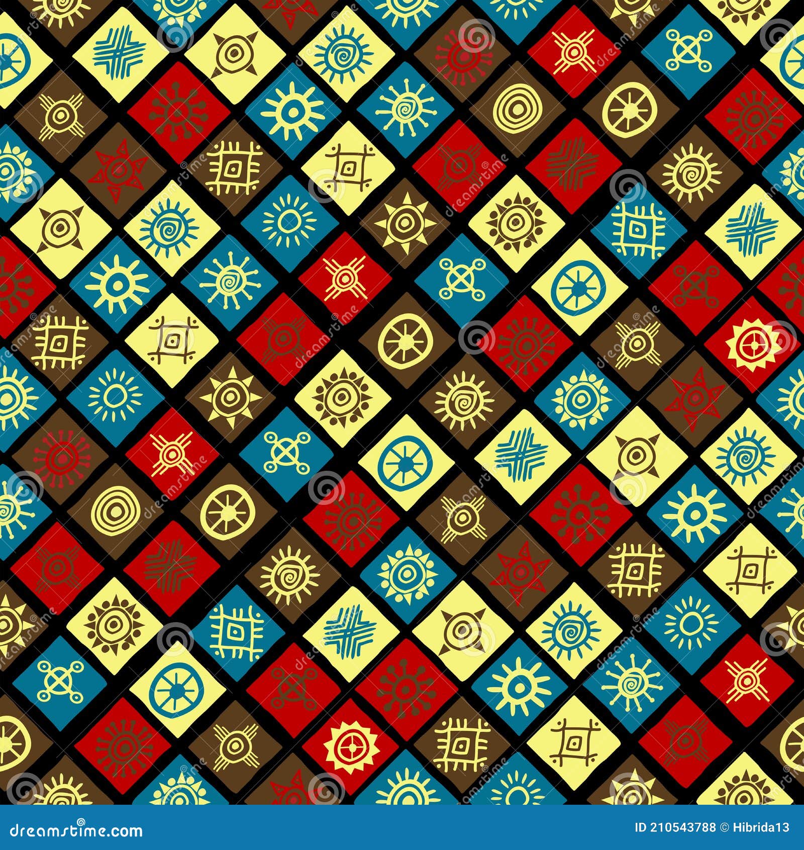 Abstract Seamless Background with Sun Symbols in Squares Stock Vector ...