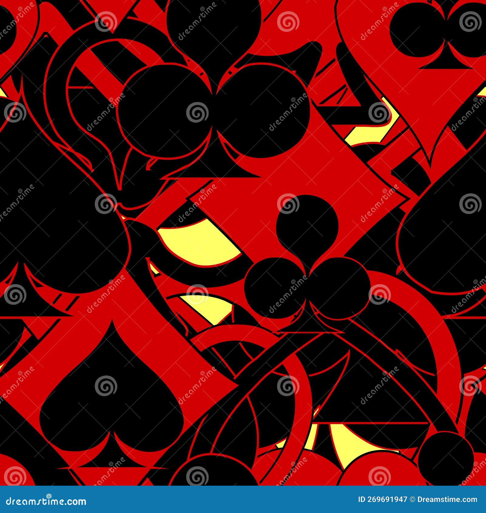 Abstract Seamless Black and Red Pattern of Different Card Suits Stock ...