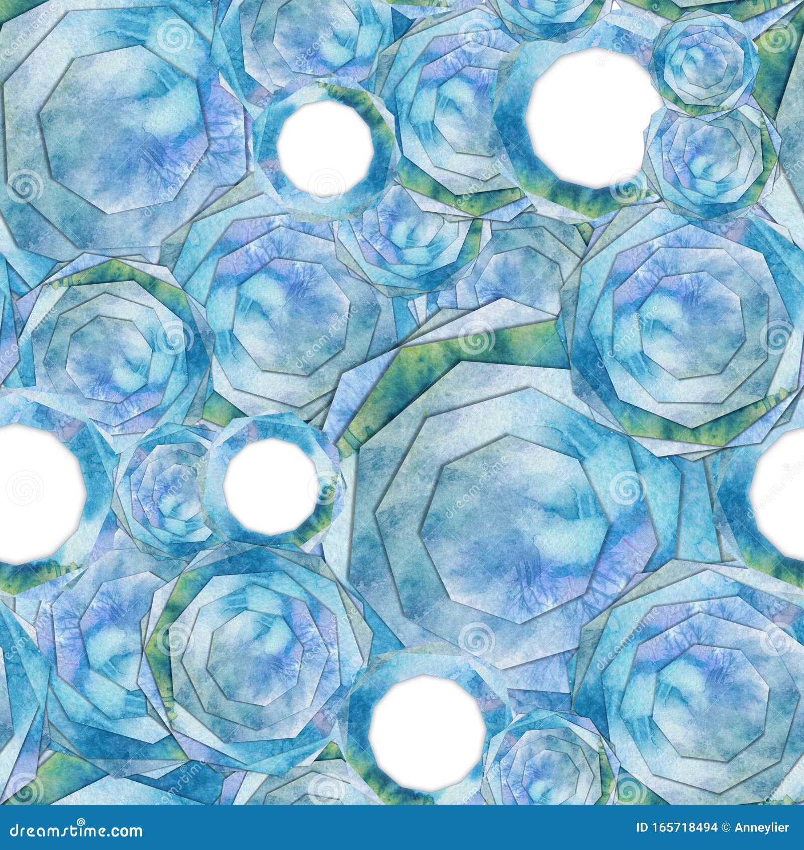 Abstract Seamless Blue Watercolor Octagons Pattern Stock Photo - Image ...