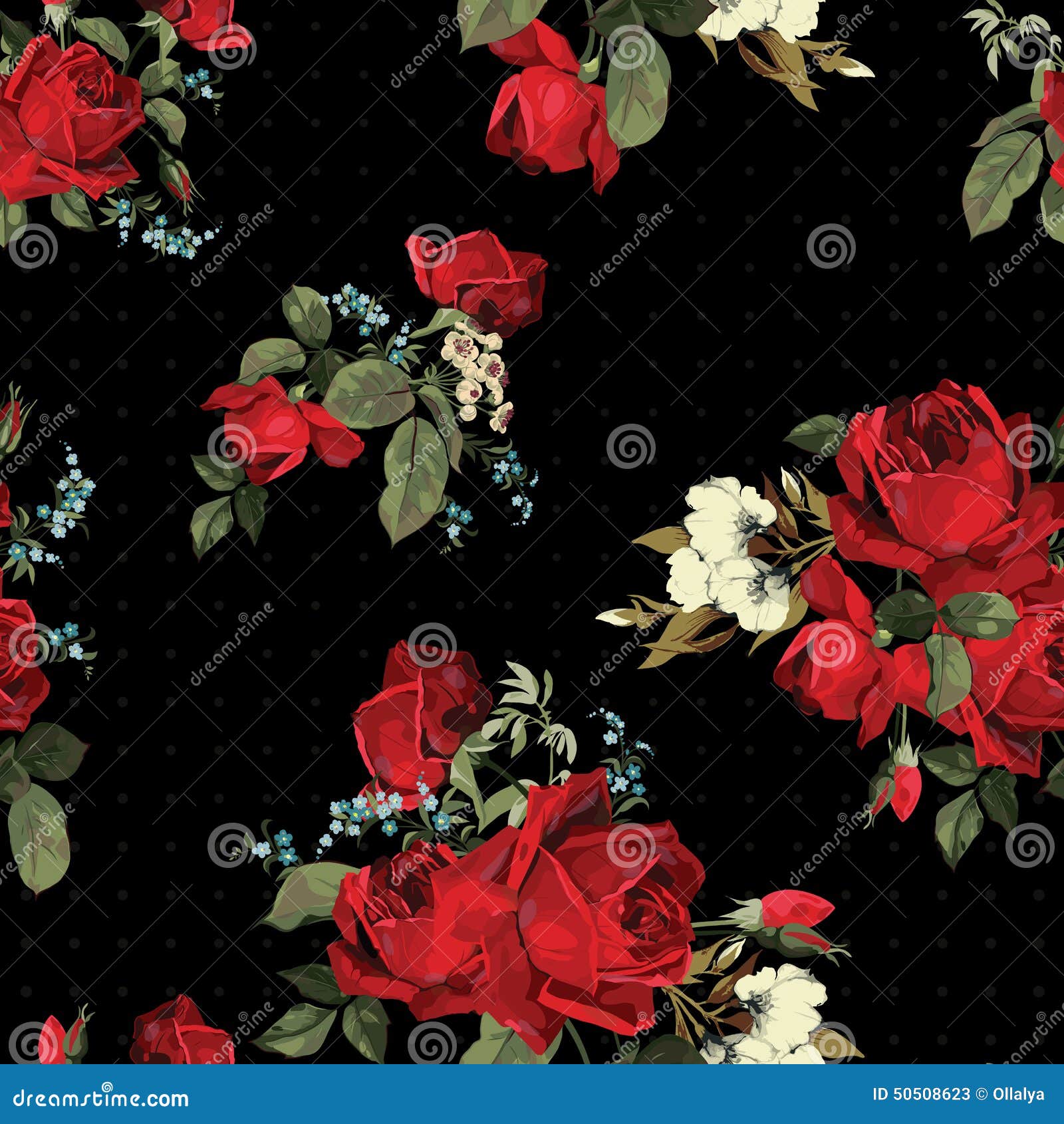 Abstract Seamless Floral Pattern with Red Roses on Black Background ...