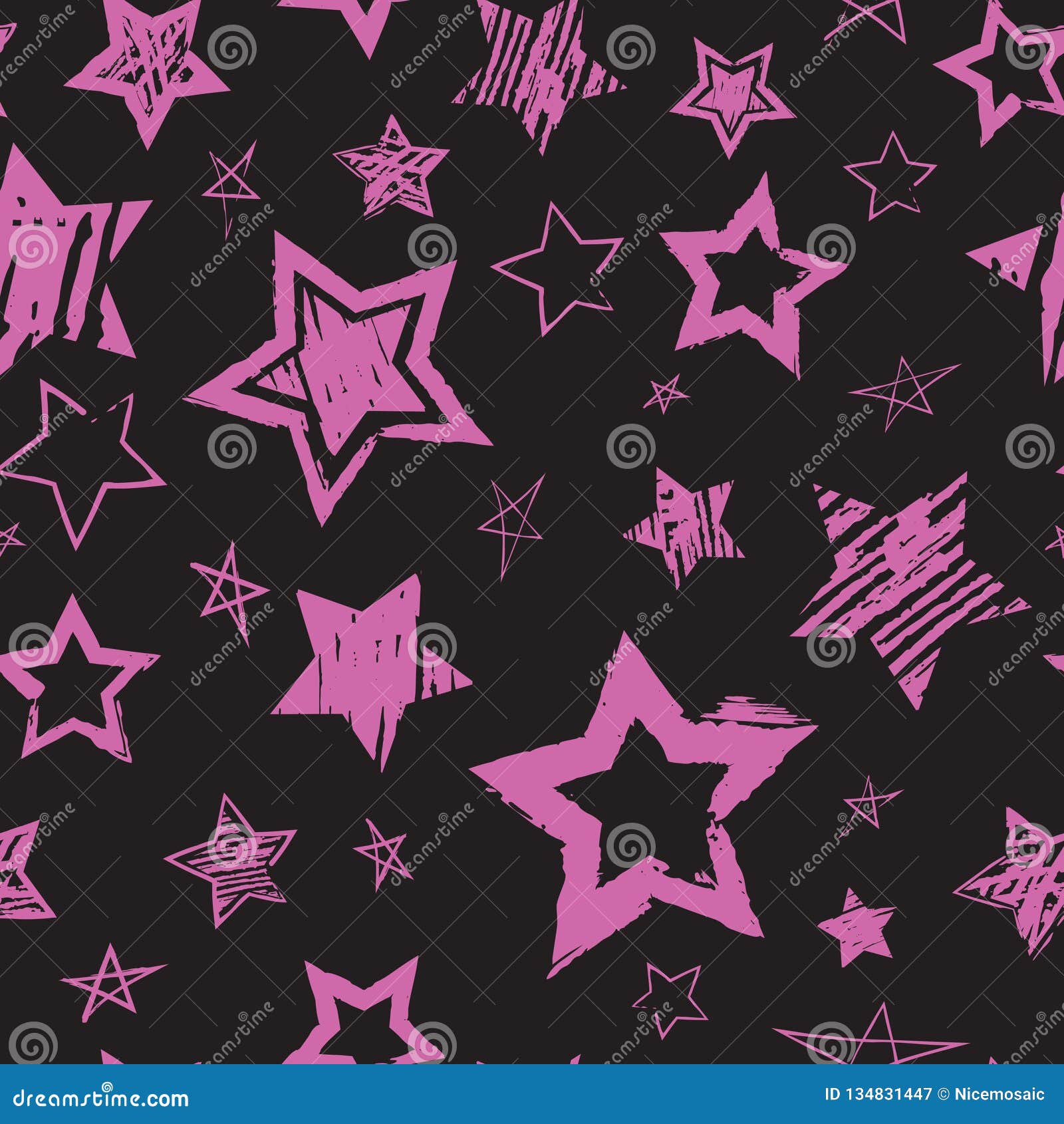 Abstract Seamless Grunge Urban Pattern with Hand Drawn Pink Stars on ...