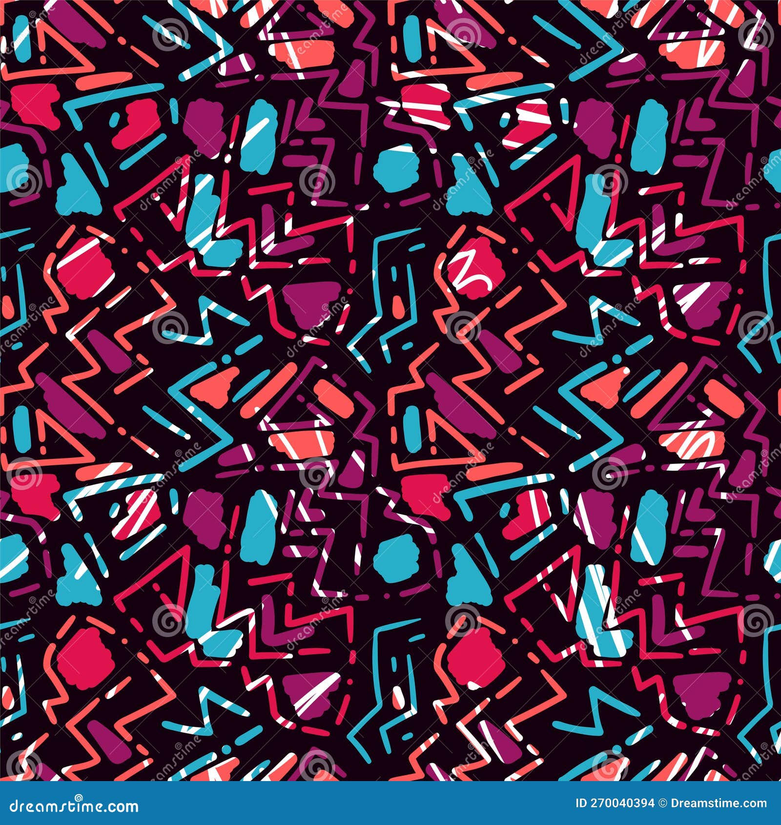 Abstract Seamless Hand Drawn Artwprk with Wave Chaotic Lines and Spots ...