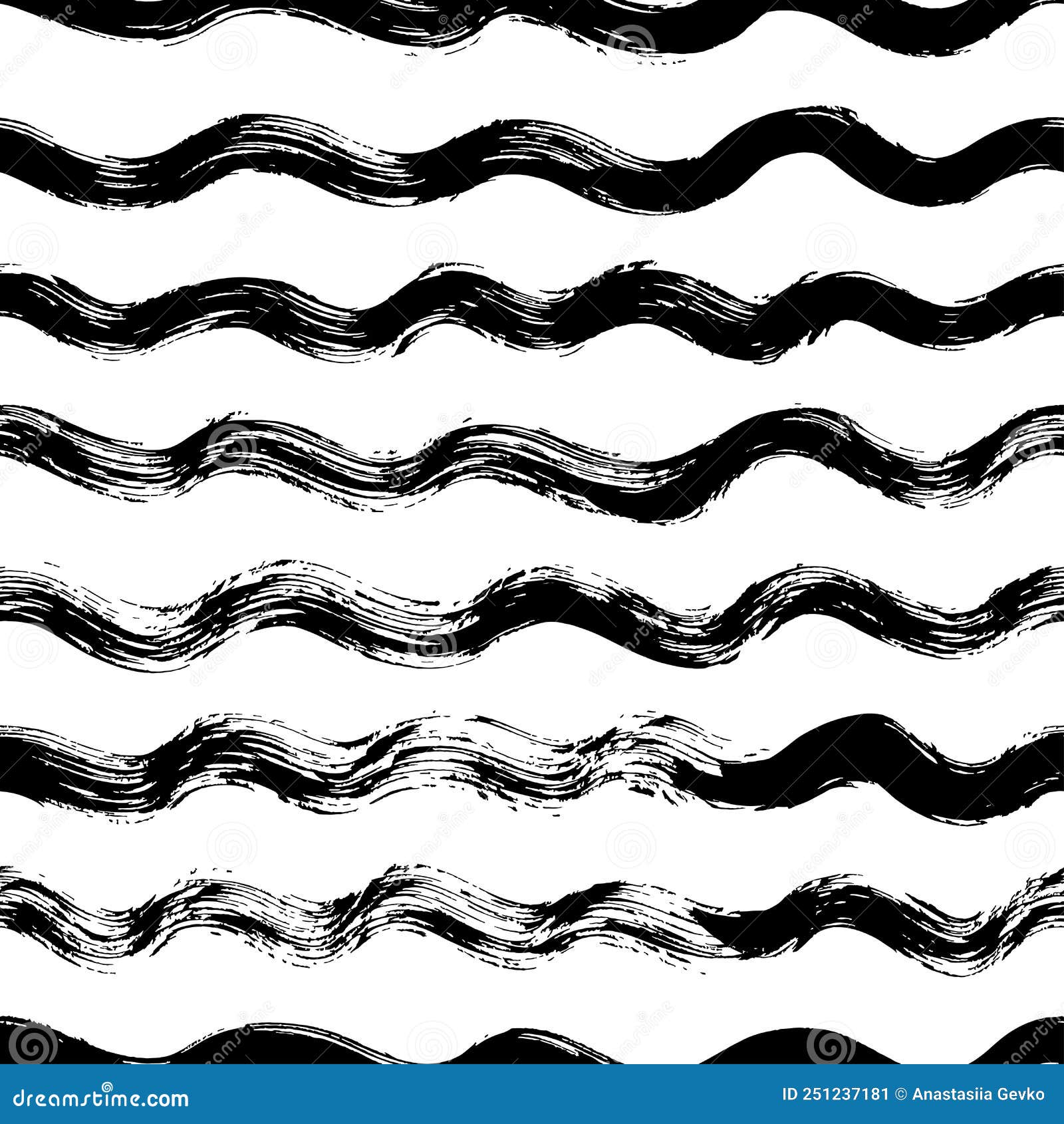 Abstract Seamless Hand Drawn Black Wavy Pattern. Stock Vector ...