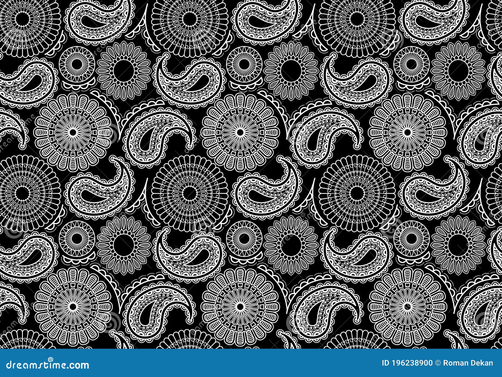 Abstract Seamless Mandala Pattern on Black Stock Vector - Illustration ...