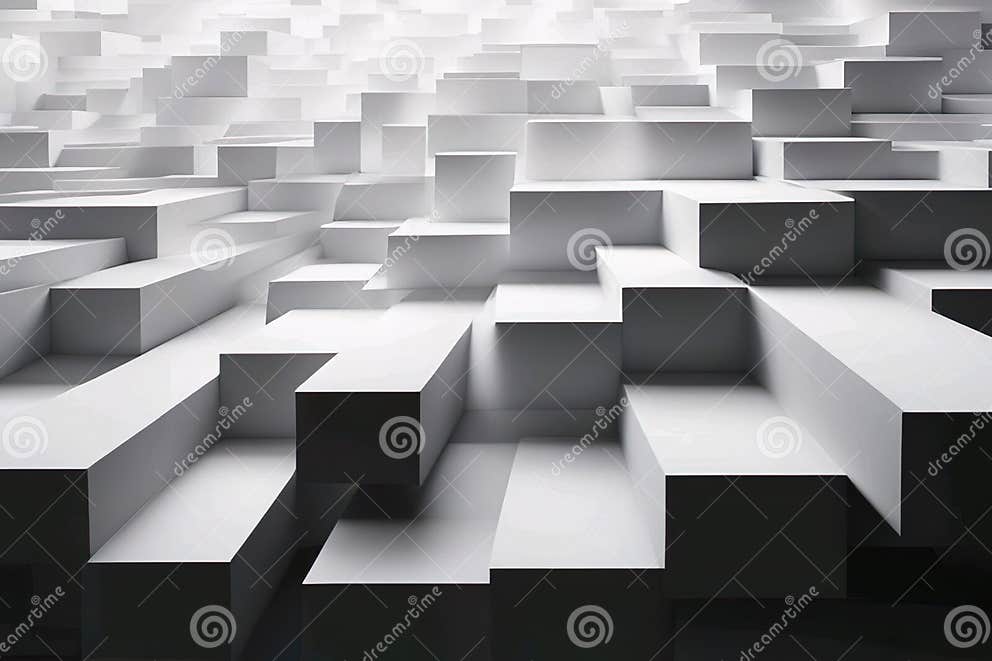 Abstract Seamless Monochrome Horizontal Texture Layered Background from Rectangular Shapes. 3D ...
