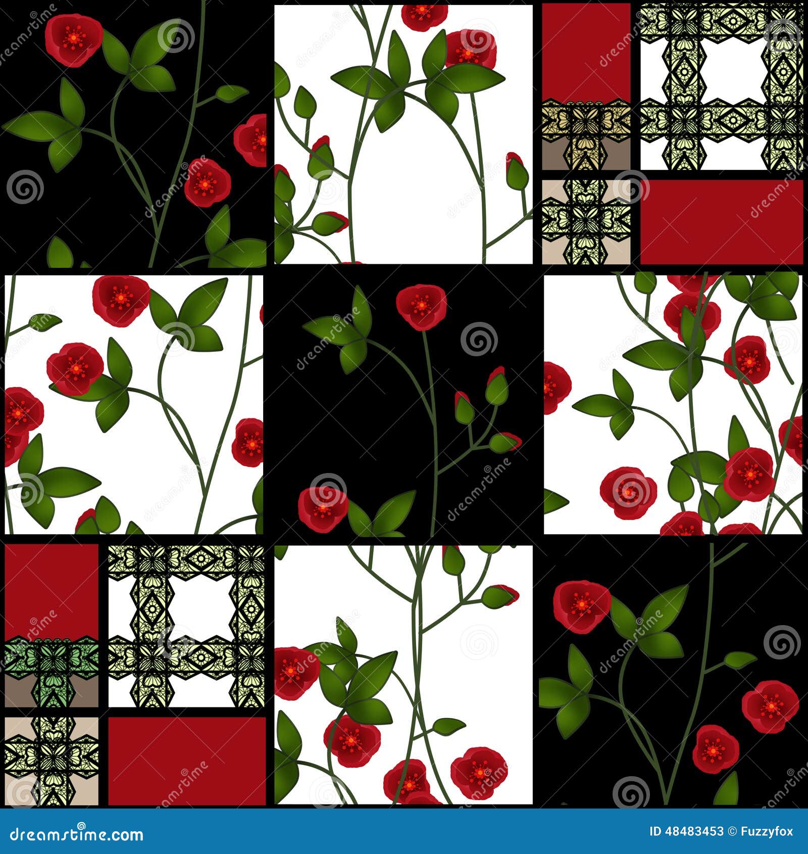 Abstract Seamless Patchwork Checkered Plaid Textile Retro Floral Stock ...