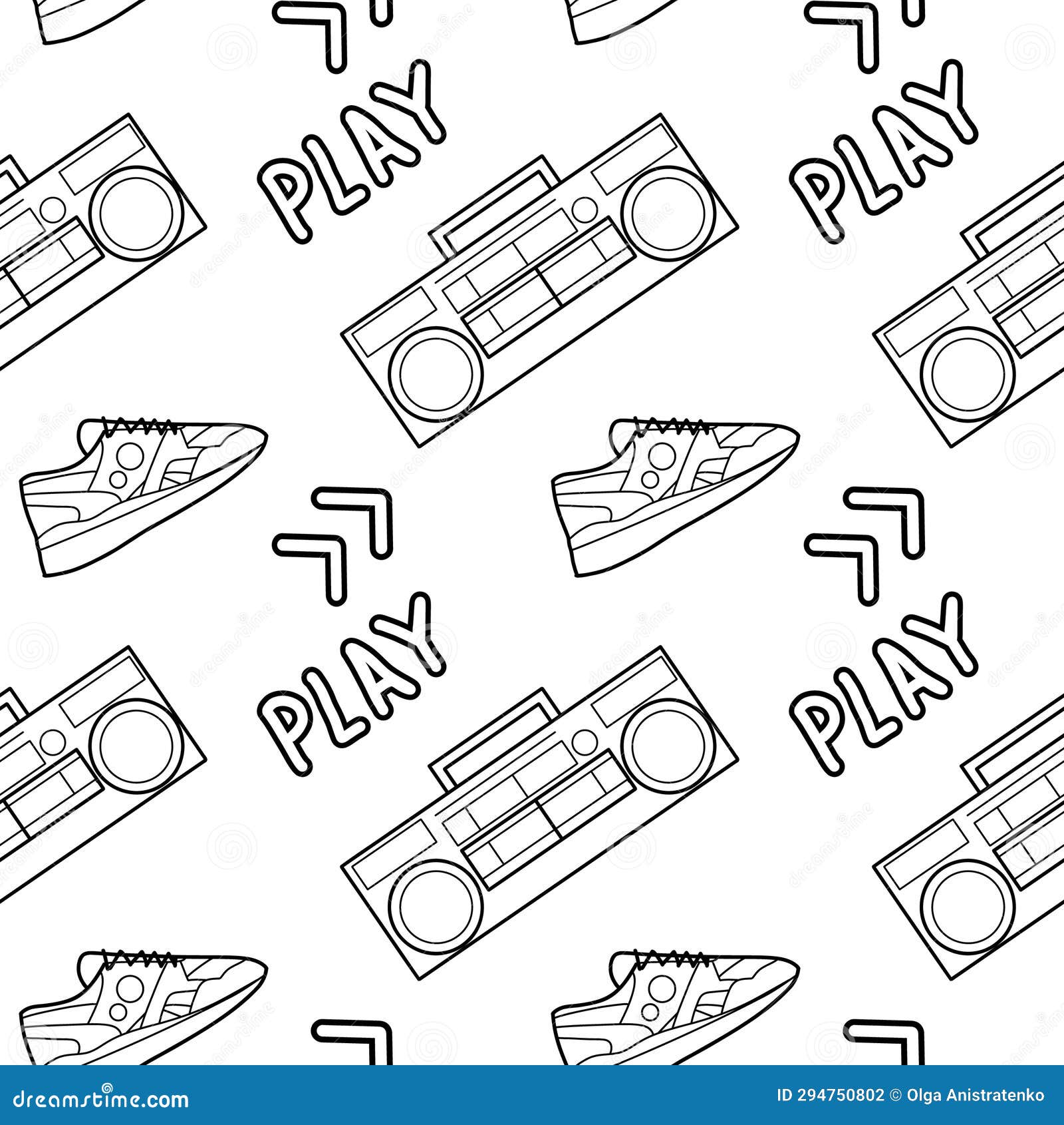 Abstract Seamless Pattern in 90s Style Outline Stock Vector ...