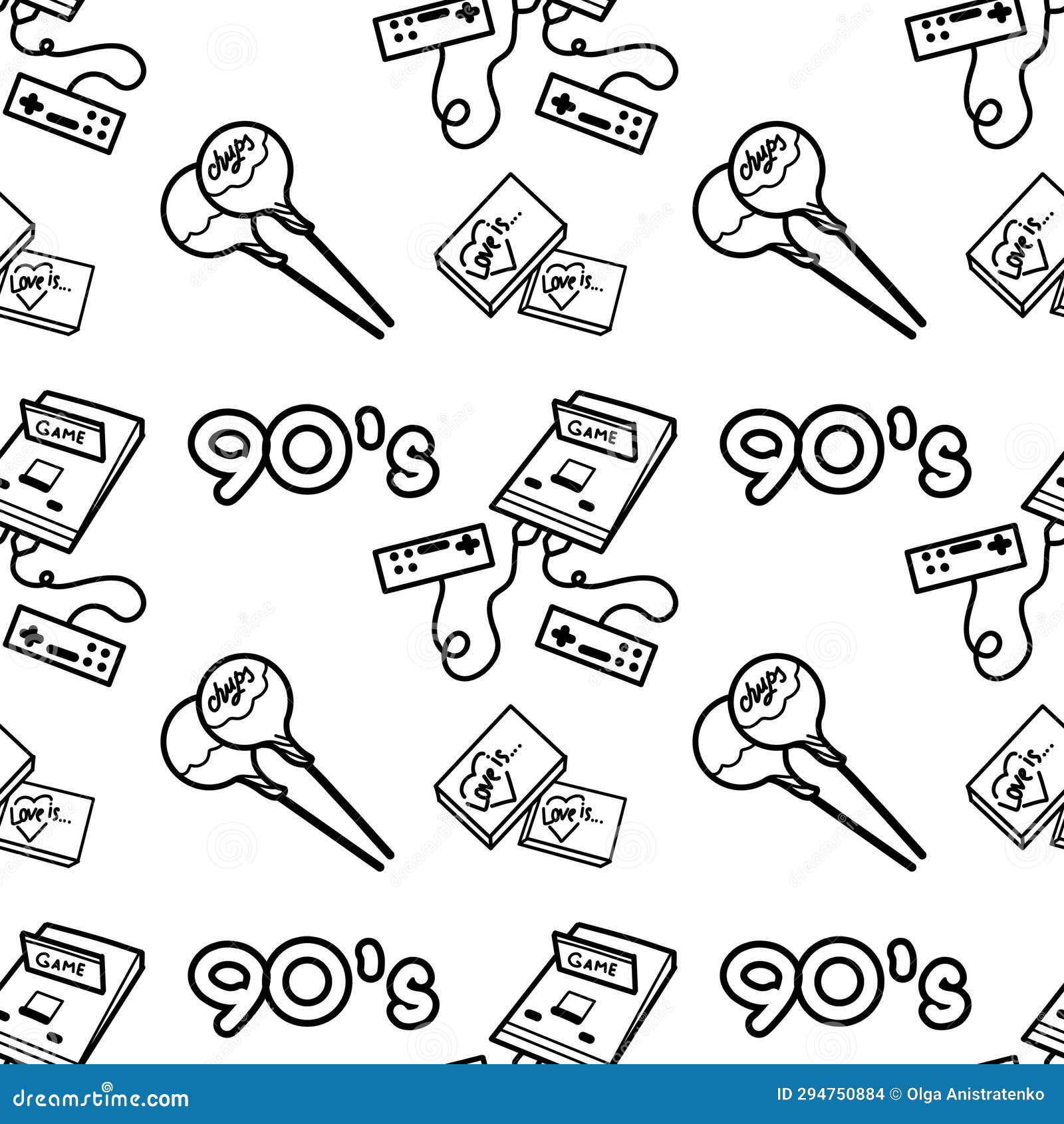 Abstract Seamless Pattern in 90s Style Outline Stock Vector ...