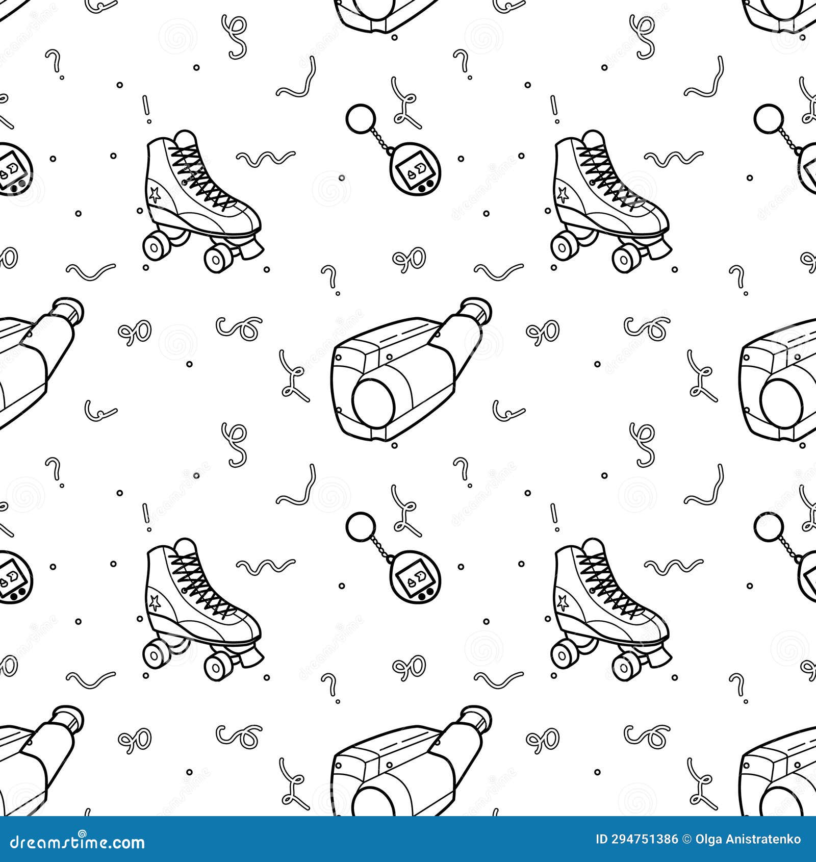 Abstract Seamless Pattern in 90s Style Outline Stock Vector ...