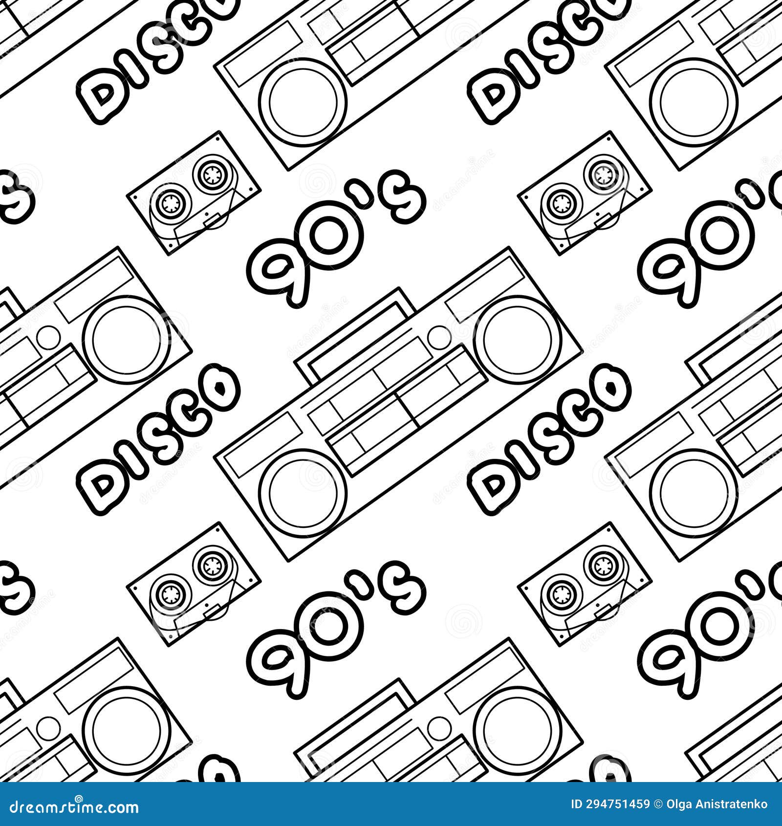 Abstract Seamless Pattern in 90s Style Outline Stock Vector ...