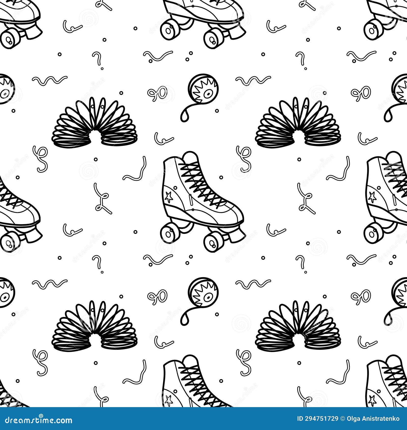 Abstract Seamless Pattern in 90s Style Outline Stock Vector ...