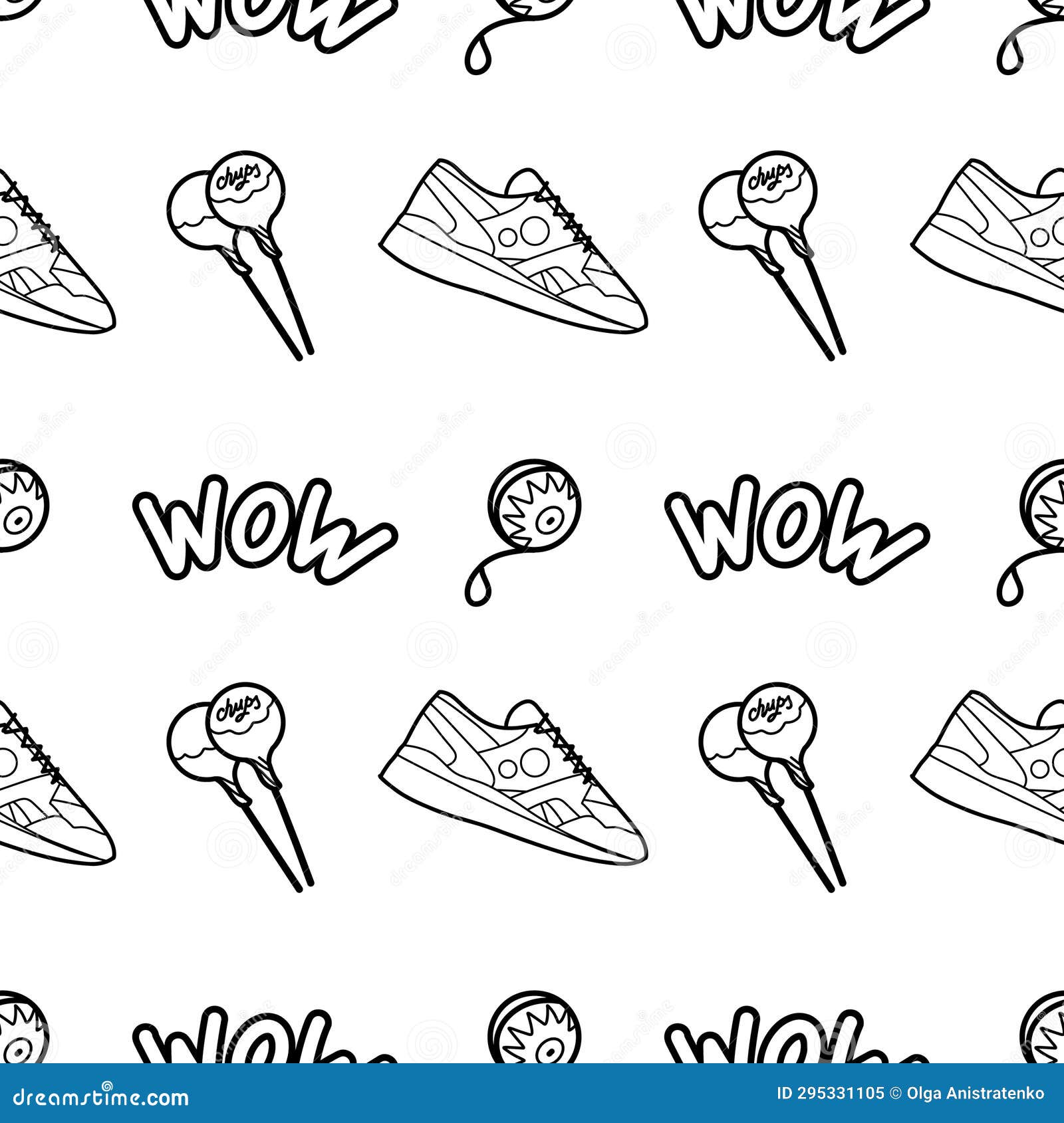 Abstract Seamless Pattern in 90s Style Outline Stock Vector ...