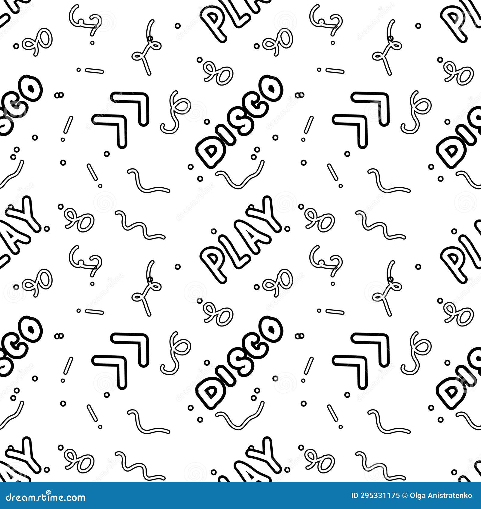 Abstract Seamless Pattern in 90s Style Outline Stock Vector ...