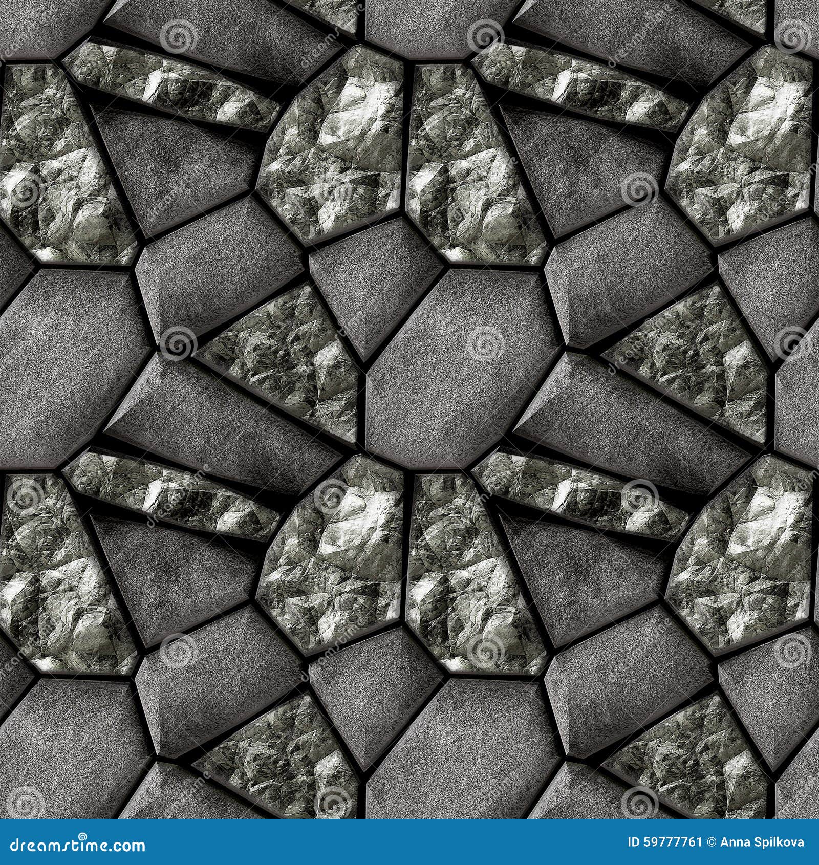 Abstract Seamless Pattern of Black Grained Stones and Black Crystals ...