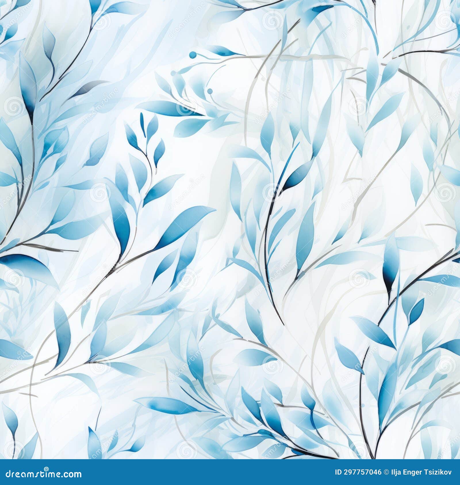 Abstract Seamless Pattern with Blue Foliage Skeleton and Translucent ...