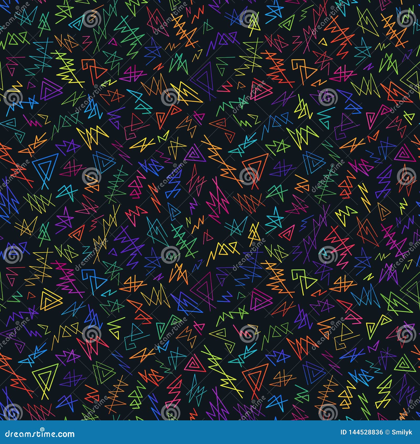 Abstract Seamless Pattern of Bright Colorful Angular Lines Scribbles on ...