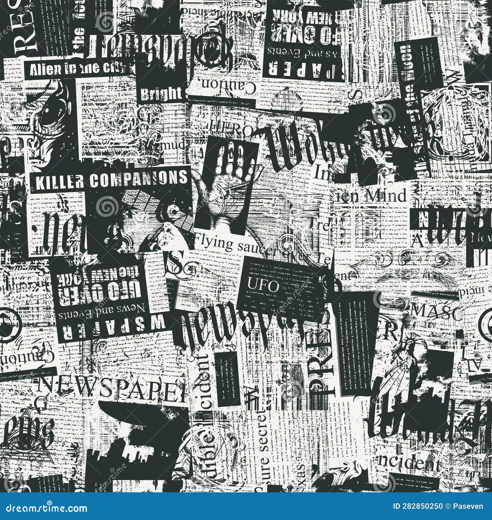 Abstract Seamless Pattern with Chaotic Layering of Newspaper Stock ...