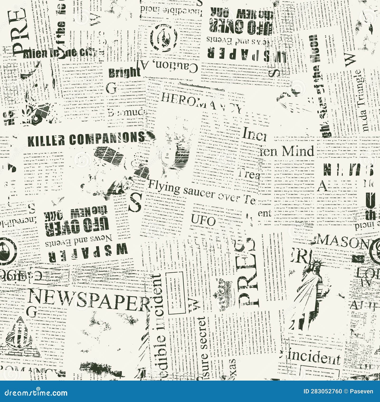 Abstract Seamless Pattern with Chaotic Layering of Newspaper Stock ...