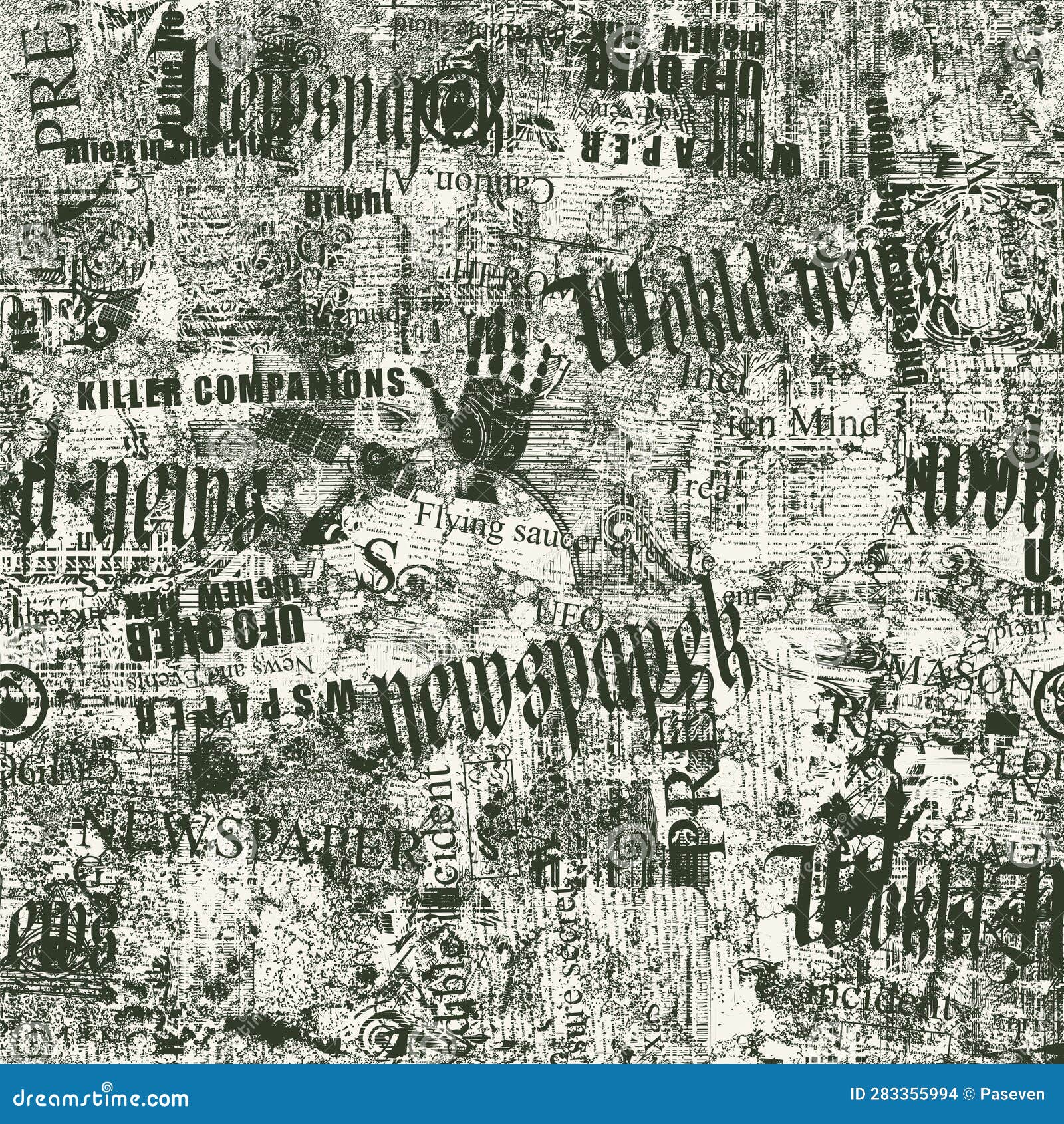 Abstract Seamless Pattern with Chaotic Layering of Newspaper Stock ...