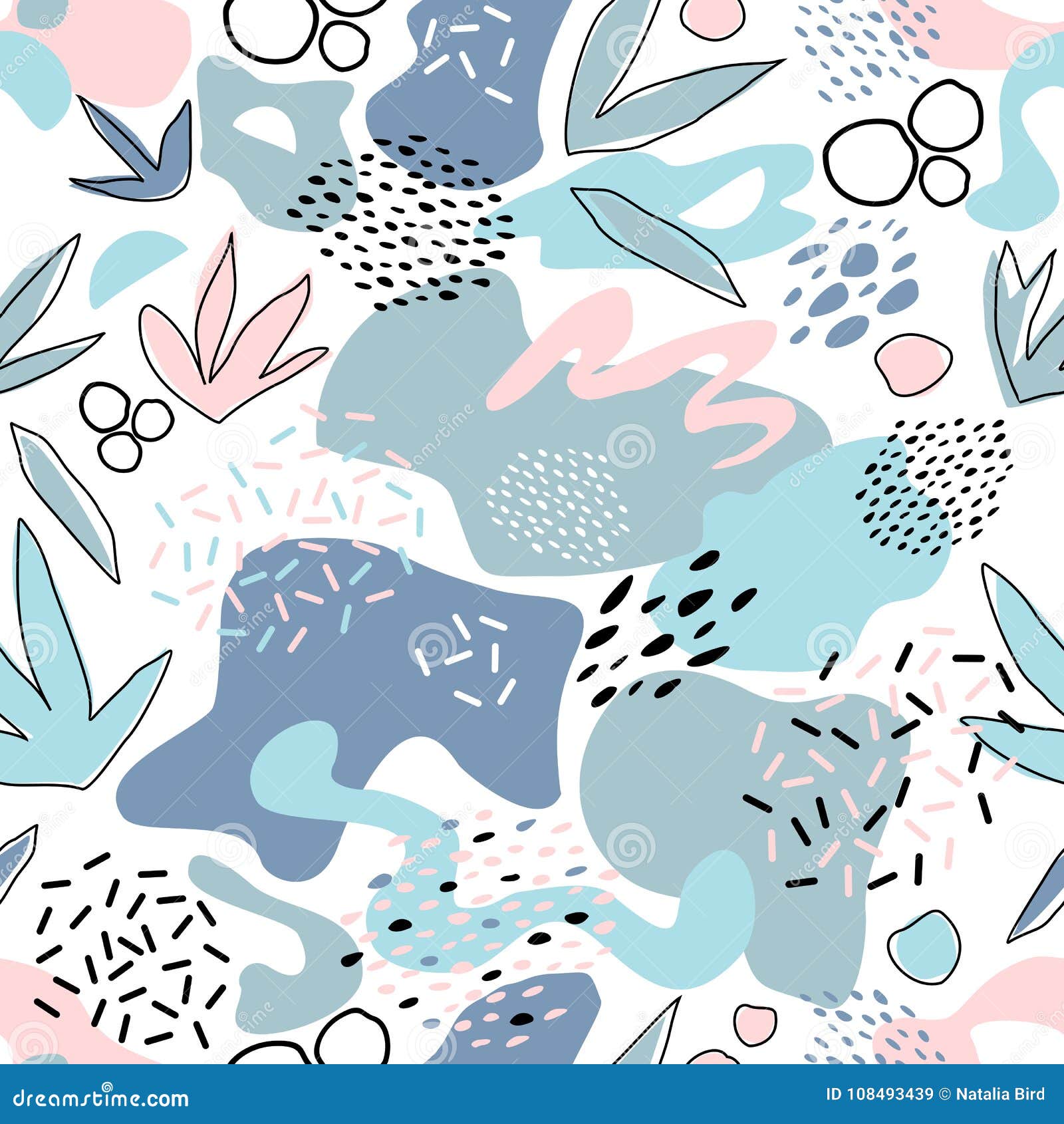 Abstract Seamless Pattern with Chaotic Painted Elements. Vector Hand ...