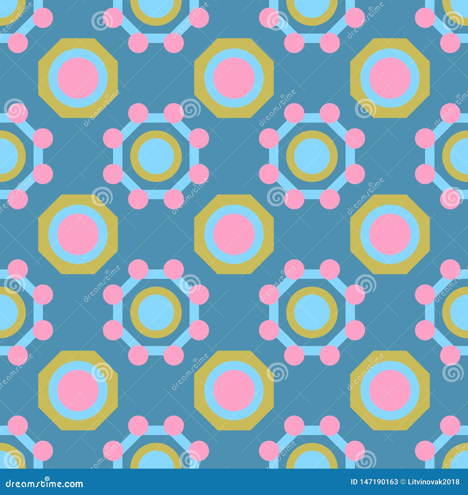 Abstract Seamless Pattern with Circles and Octagons. Colorful Vector ...