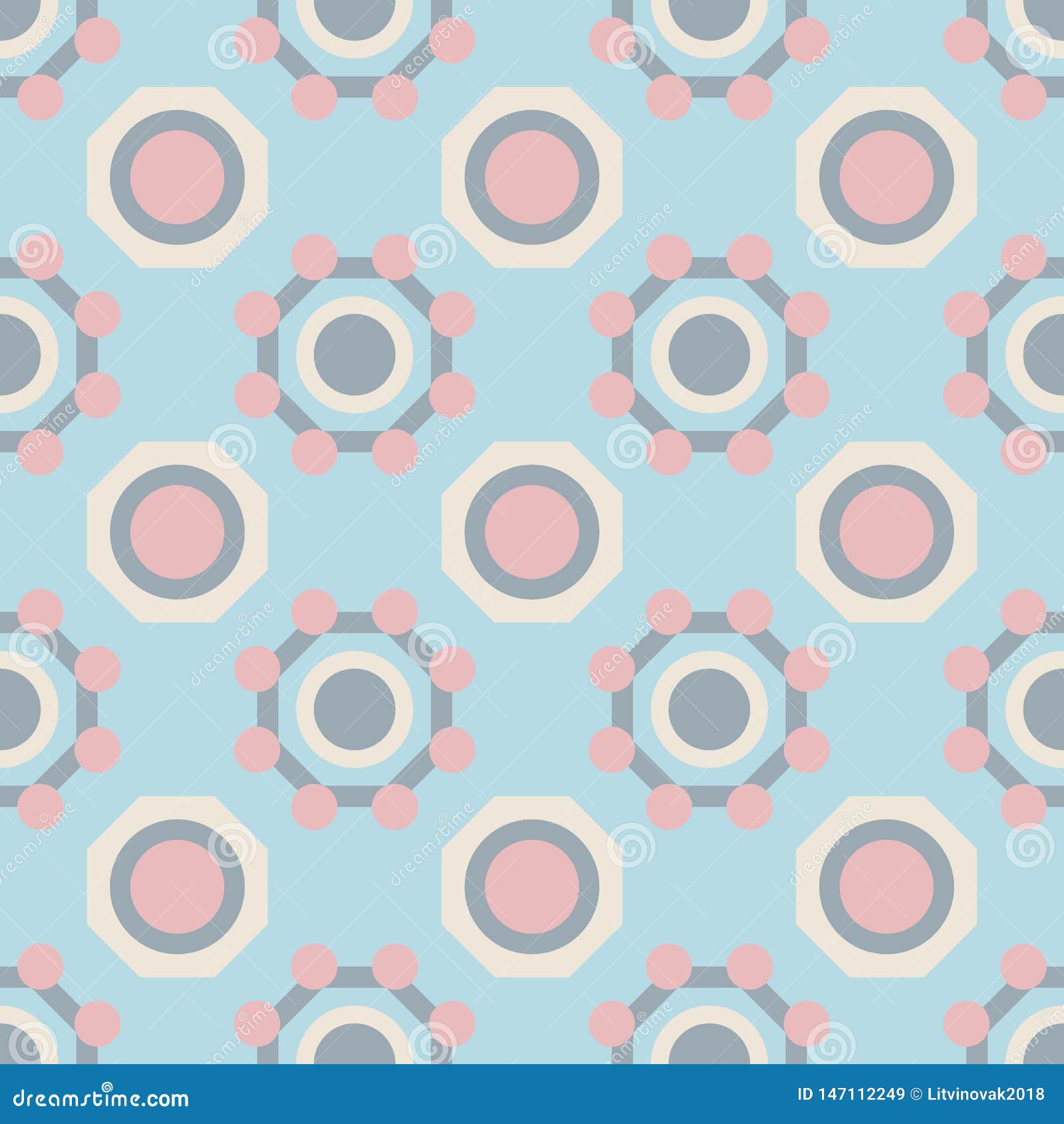 Abstract Seamless Pattern with Circles and Octagons. Colorful Vector ...