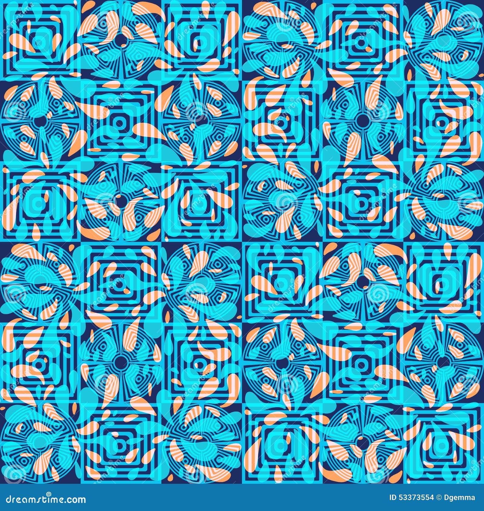 Abstract Seamless Pattern with Circles, Squares and Swirls Stock ...