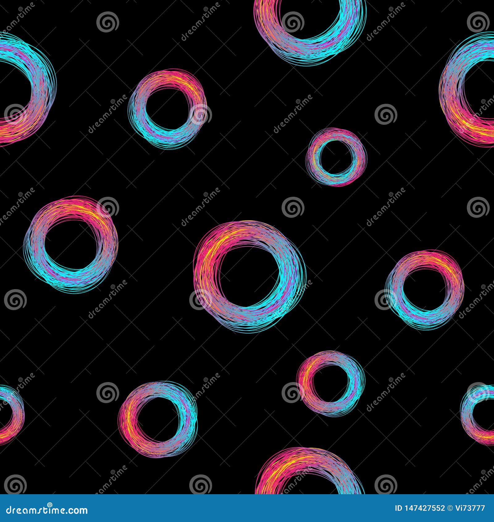 Abstract Seamless Pattern with Colored Rings and Circles. Vector ...