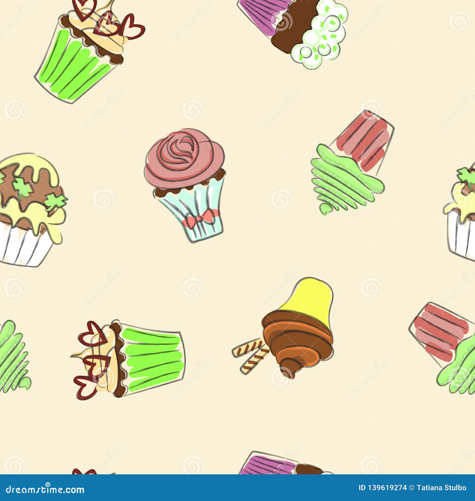 Abstract Seamless Pattern with Colorful Cupcakes Stock Vector ...