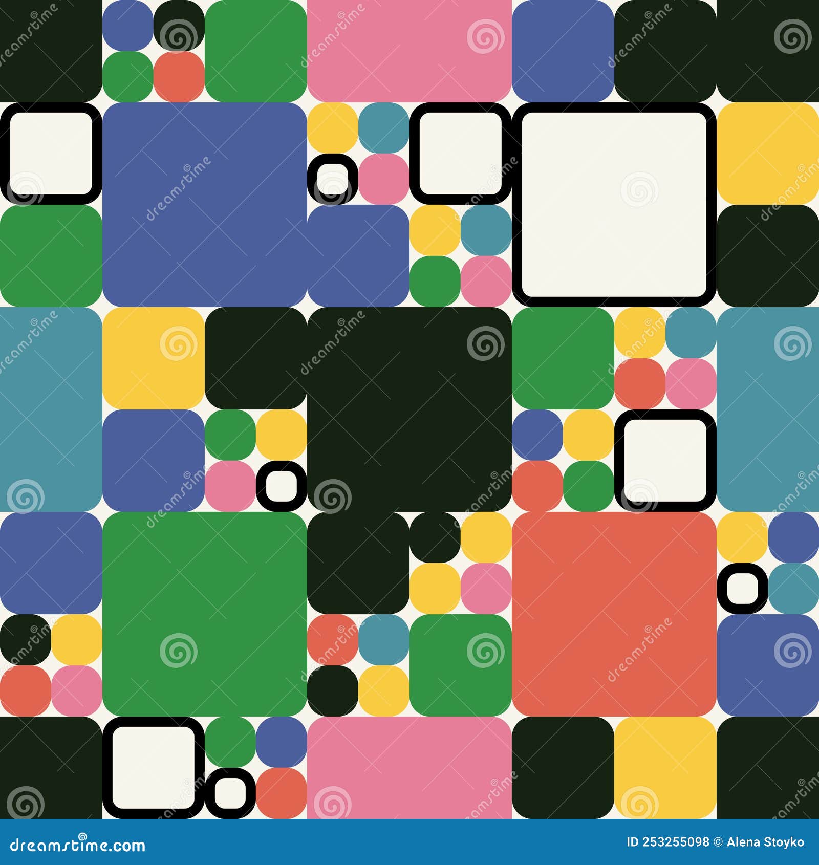 Abstract Seamless Pattern with Colorful Squares. Round Corner Geometric ...