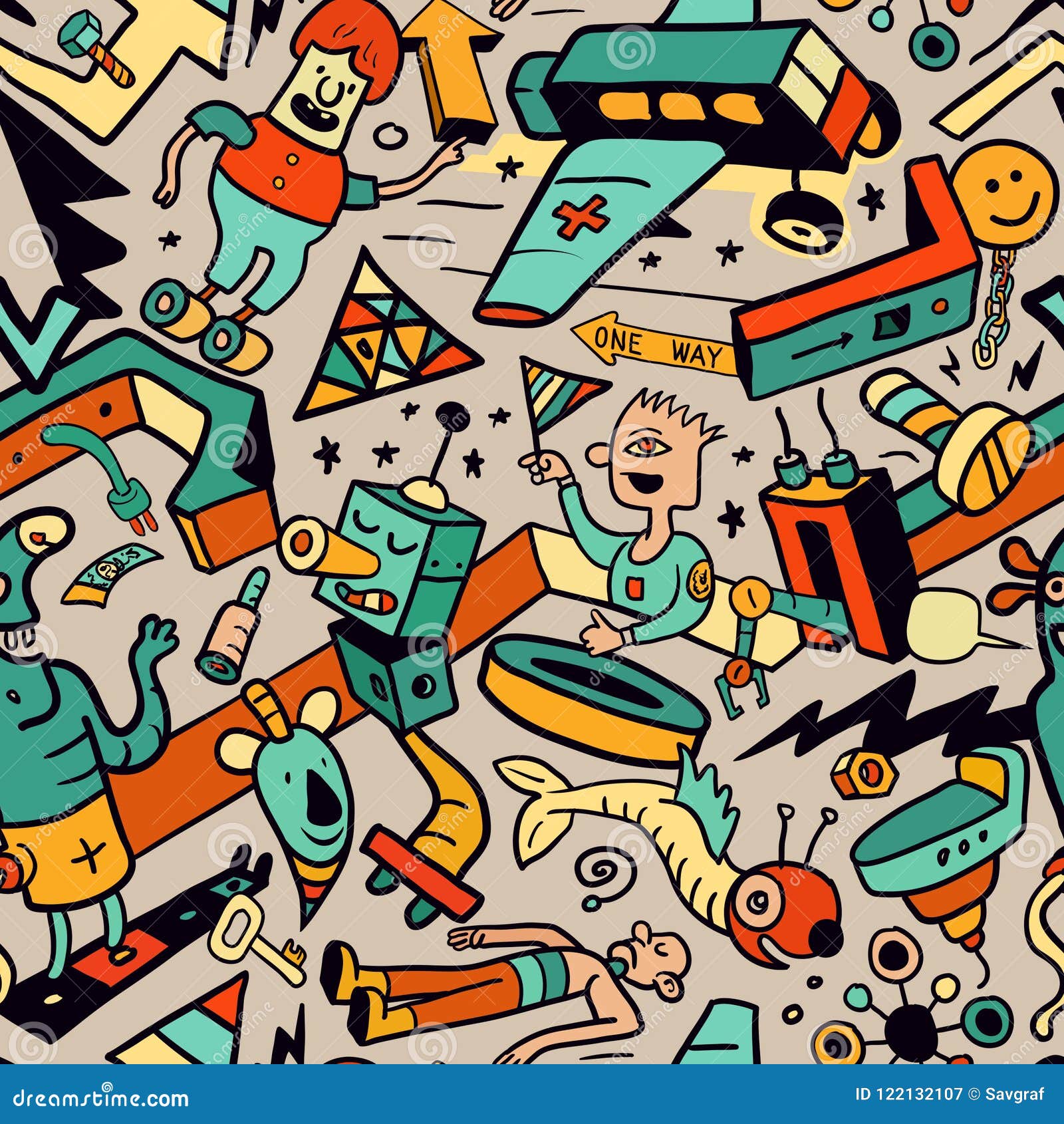 Abstract Seamless Pattern in Crazy Doodle Style Stock Vector ...