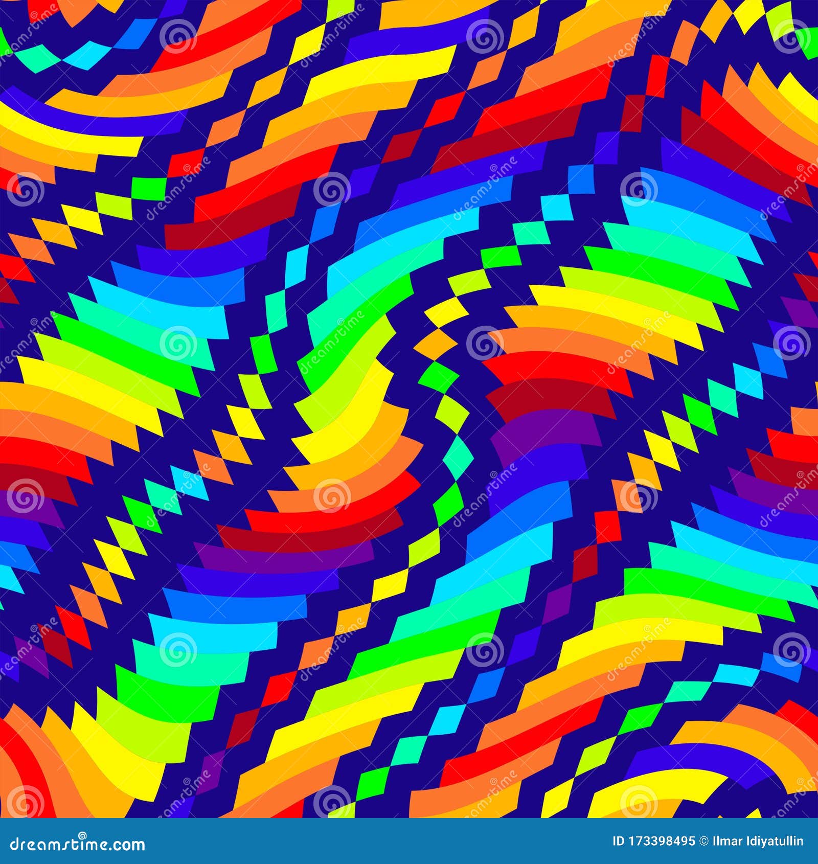 Abstract Seamless Pattern of Curved Geometric Shapes in Rainbow Colors ...