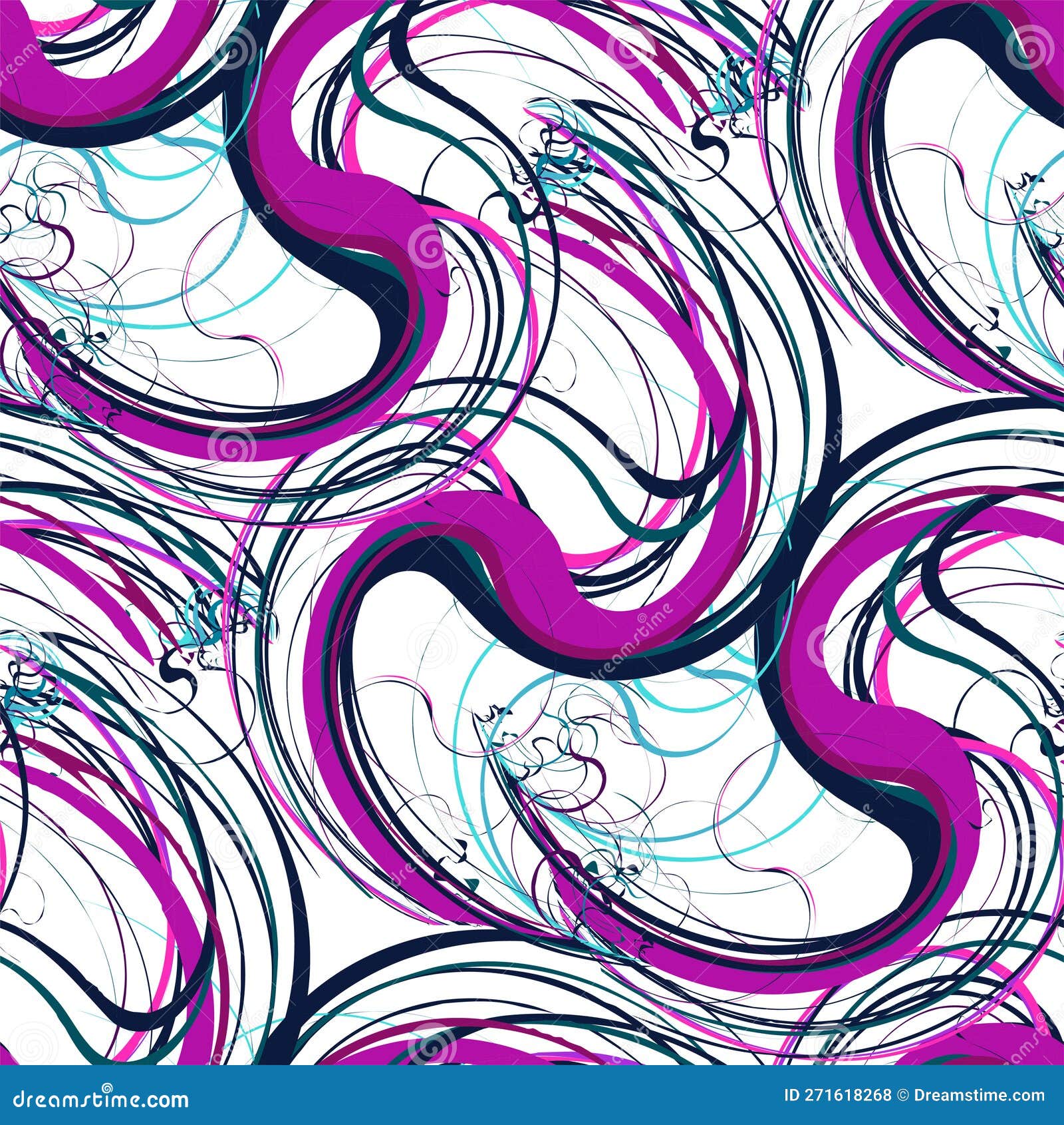 Abstract Seamless Pattern of Curvy Lines in Dramatic Color Palette ...
