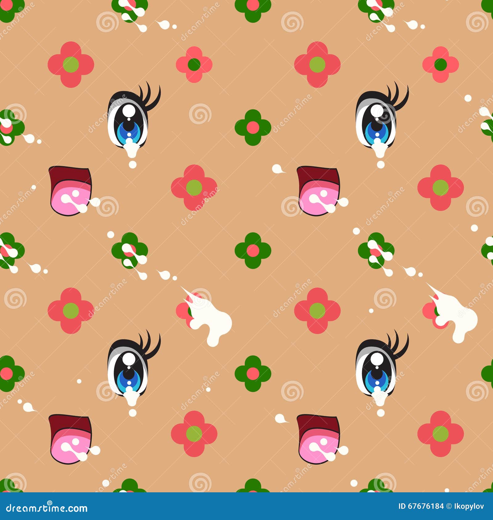 Abstract Seamless Pattern of Cute Kawaii Style Stock Vector ...